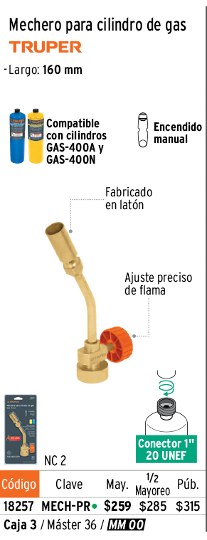 TRUPER - Sopletes / Cilindros de gas, mechero, sopletes y encendedores