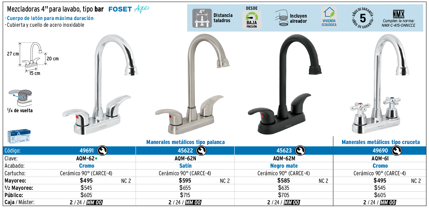 TRUPER - Mezcladoras, monomando para lavabo y llaves individuales