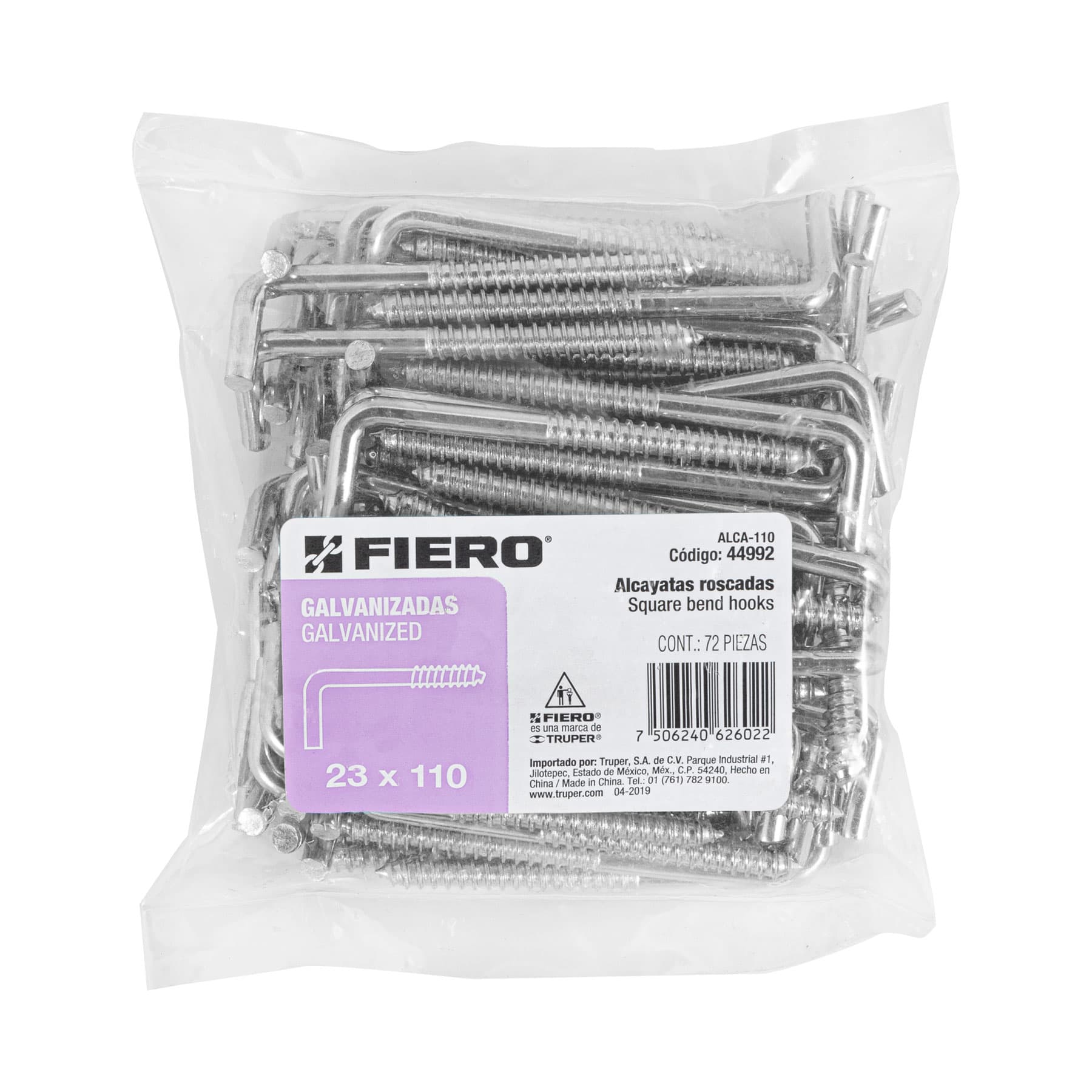 Bolsa con 72 alcayatas roscadas de 23 X 110, FIERO - Truper - Grupo ...