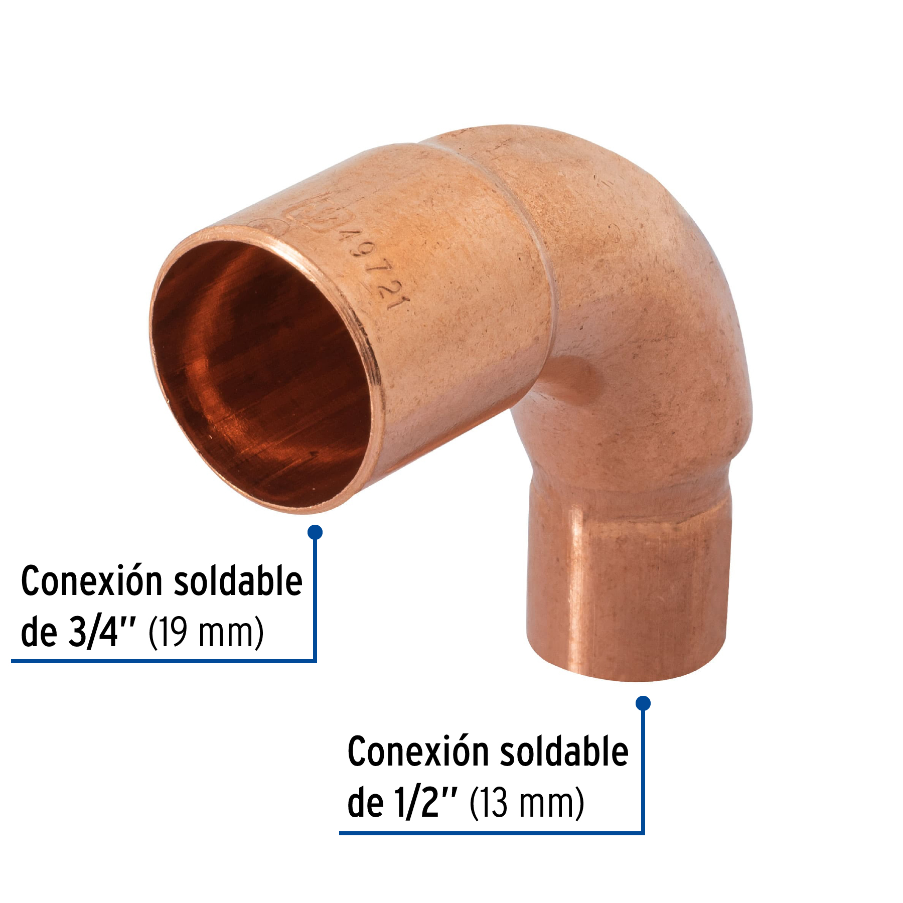 Codo 90° reducción de cobre de 3/4 x 1/2, FOSET - Truper - Grupo Ferre-Max