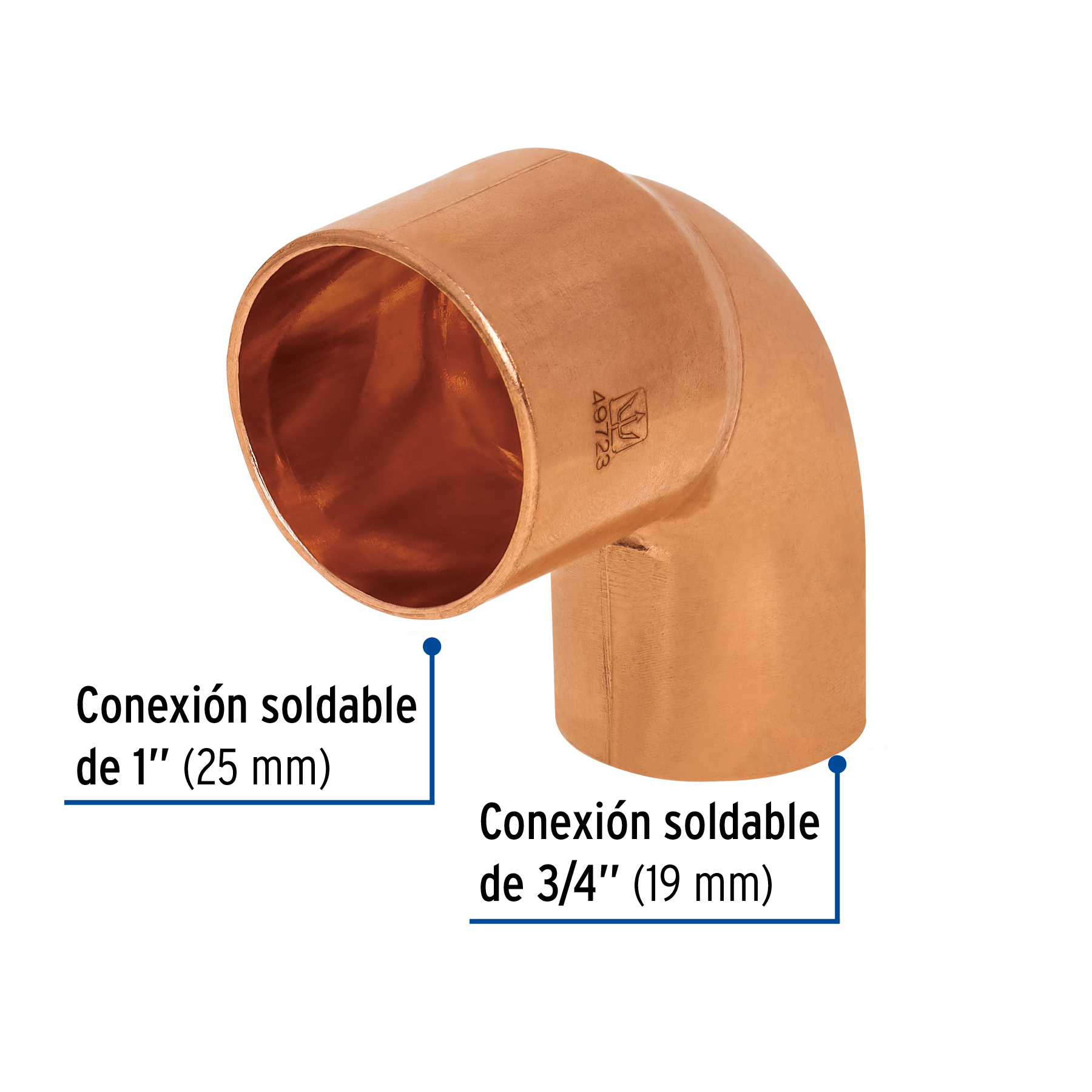 Codo 90° reducción de cobre de 1 x 3/4, FOSET - Truper - Grupo Ferre-Max