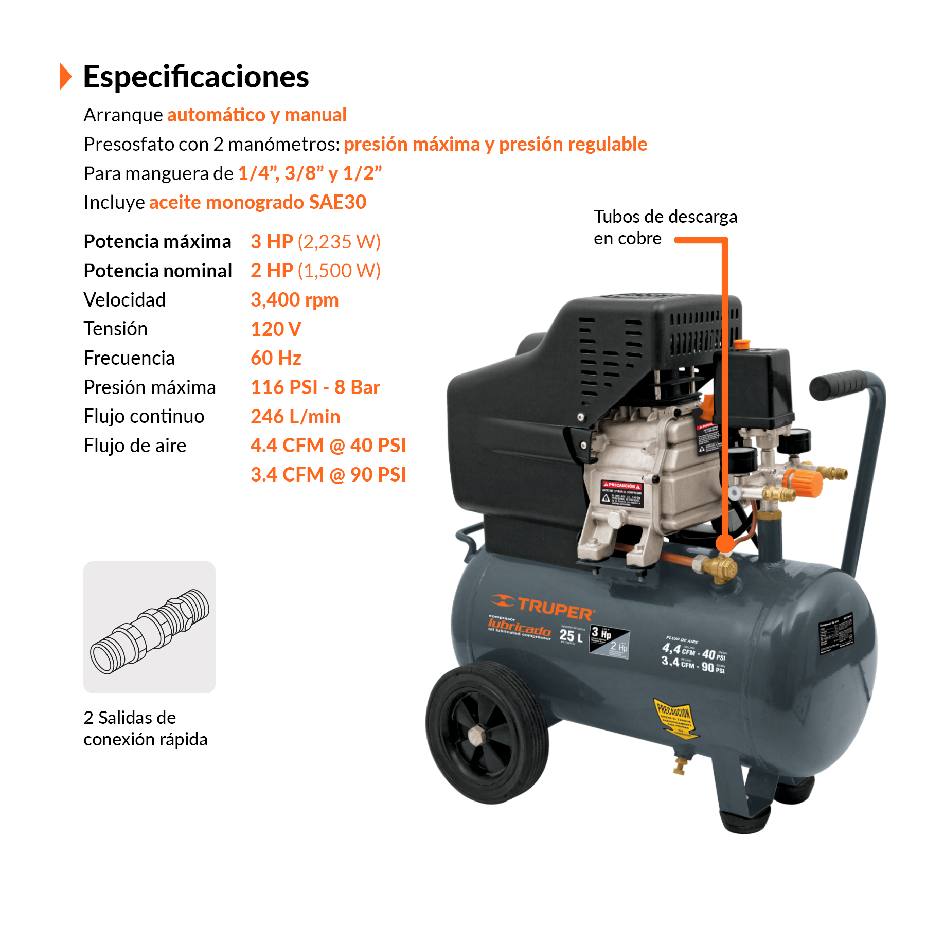 Ficha técnica 19010/COMP-25L Truper® - Es mucha herramienta