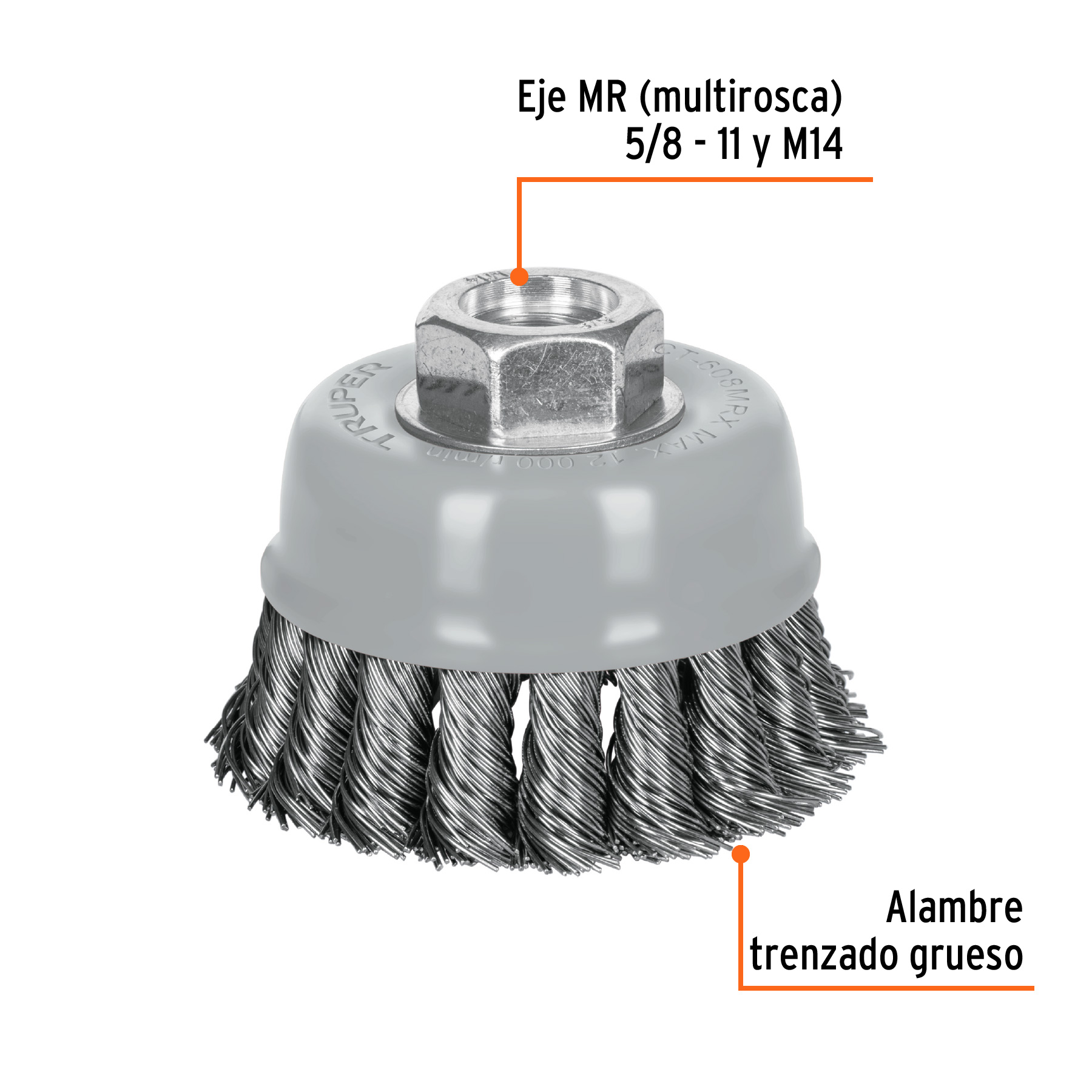 Carda copa 3' alambre trenzado grueso, Multi-rosca, Truper - Grupo FERREMAX