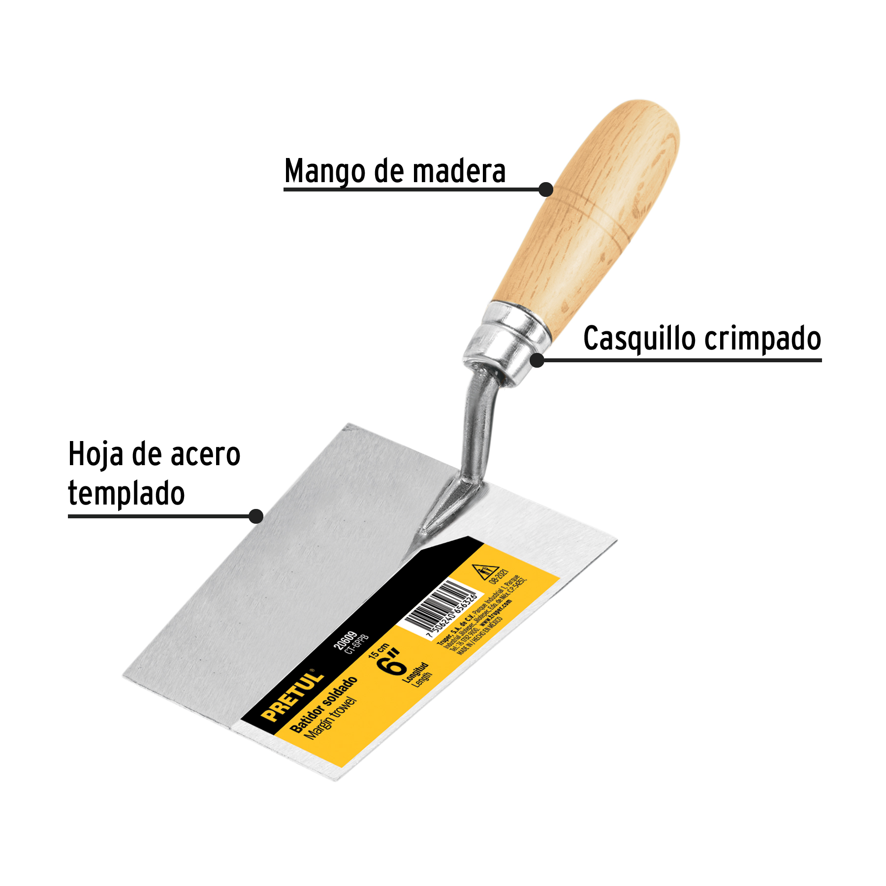 Ficha Tecnica Cuchara para albañil, 6" yesera, Pretul, Perú