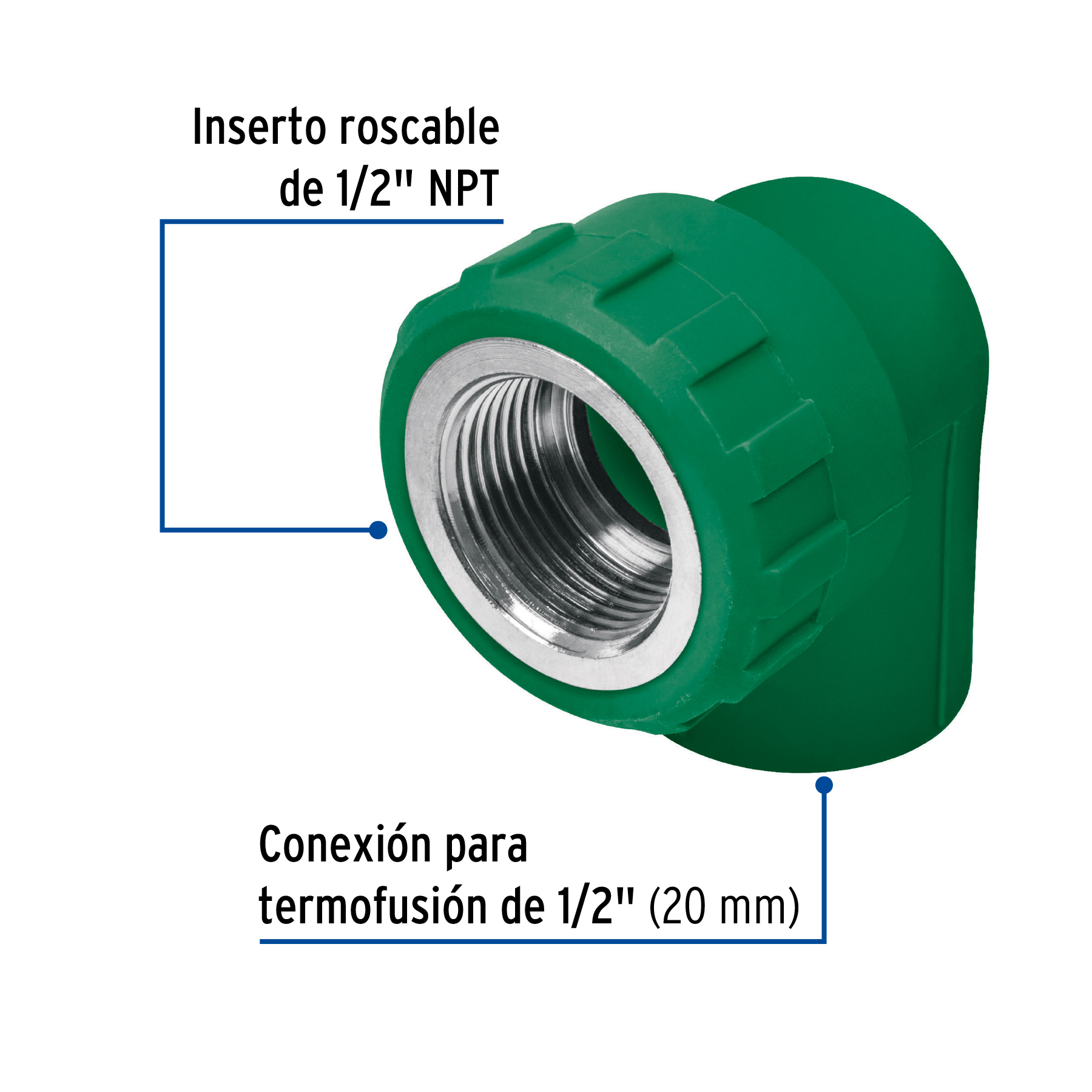 Codo 90° PPR, 1/2, rosca hembra con inserto metálico, Foset - Truper - Grupo Ferre-Max