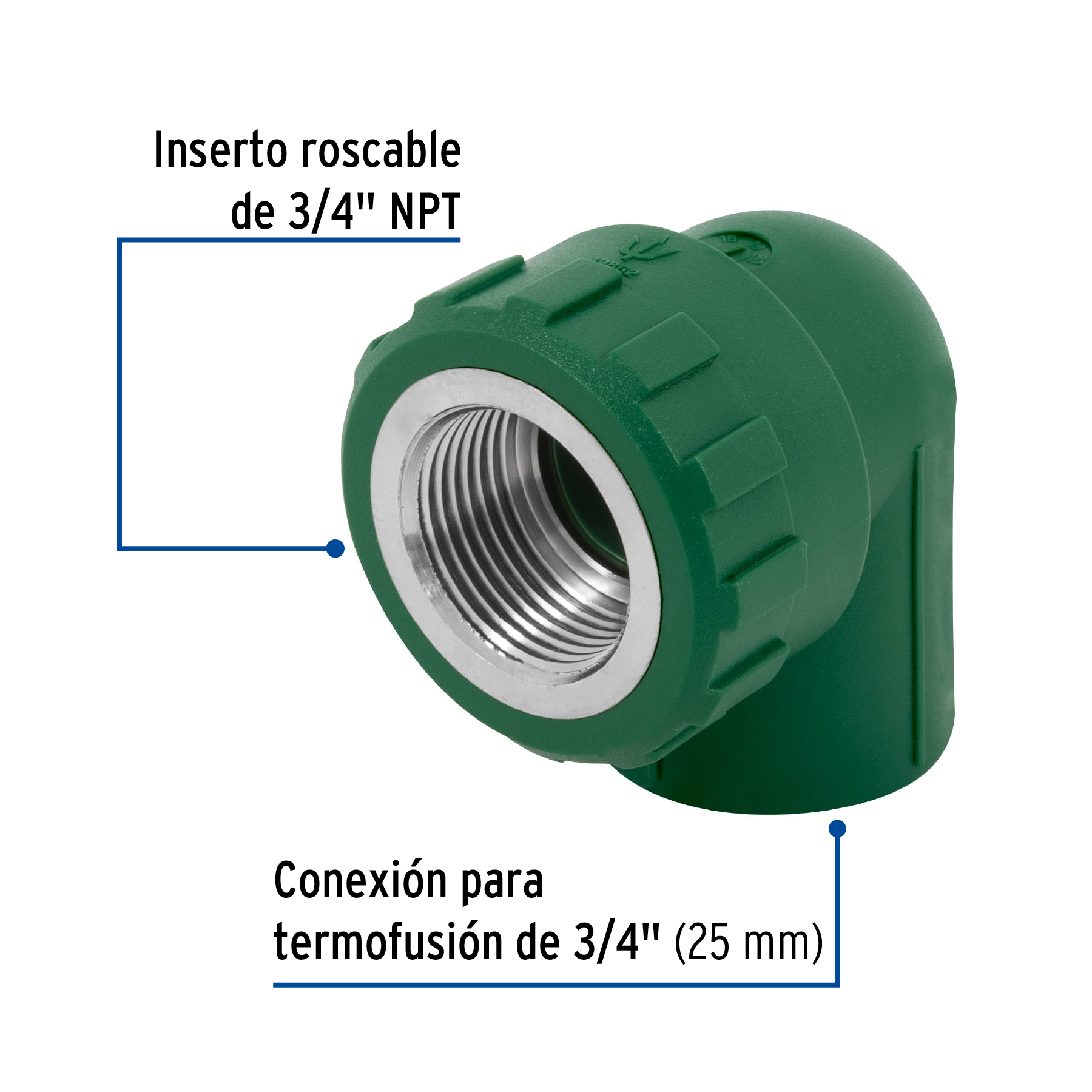 Codo 90° PPR, 3/4, rosca hembra con inserto metálico, Foset - Truper - Grupo Ferre-Max