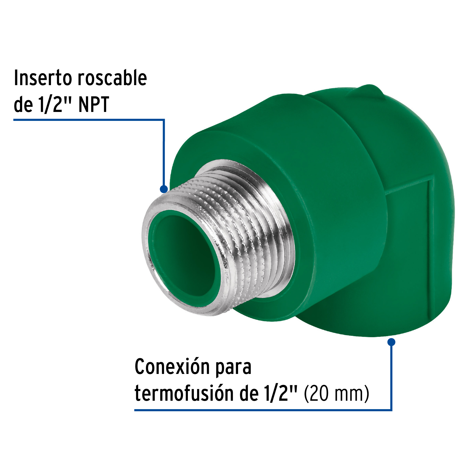 Codo 90° PPR, 1/2, rosca macho con inserto metálico, Foset - Truper - Grupo Ferre-Max