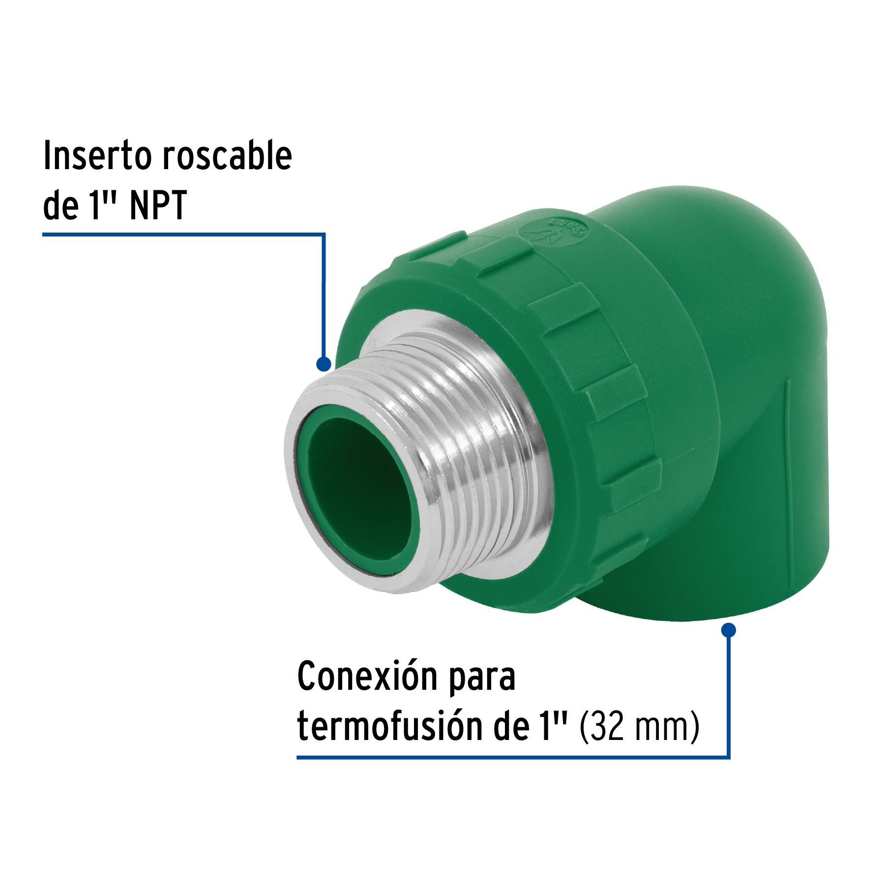 Codo 90° PPR, 1, rosca macho con inserto metálico, Foset - Truper - Grupo Ferre-Max