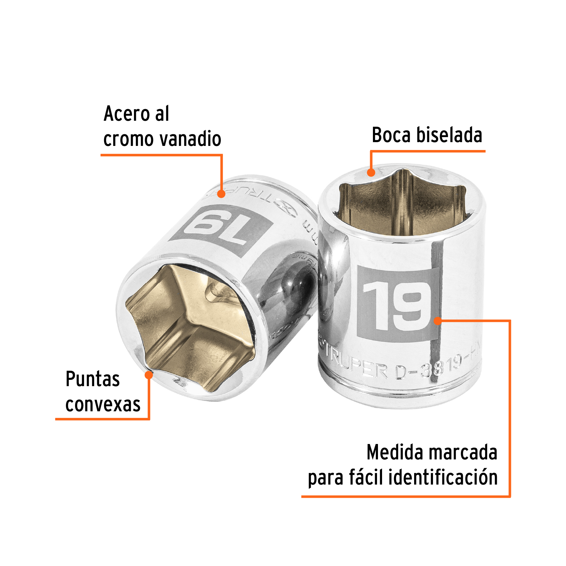 Dado de 19 mm, 6 puntas, cuadro 3/8, Truper - Grupo FERREMAX