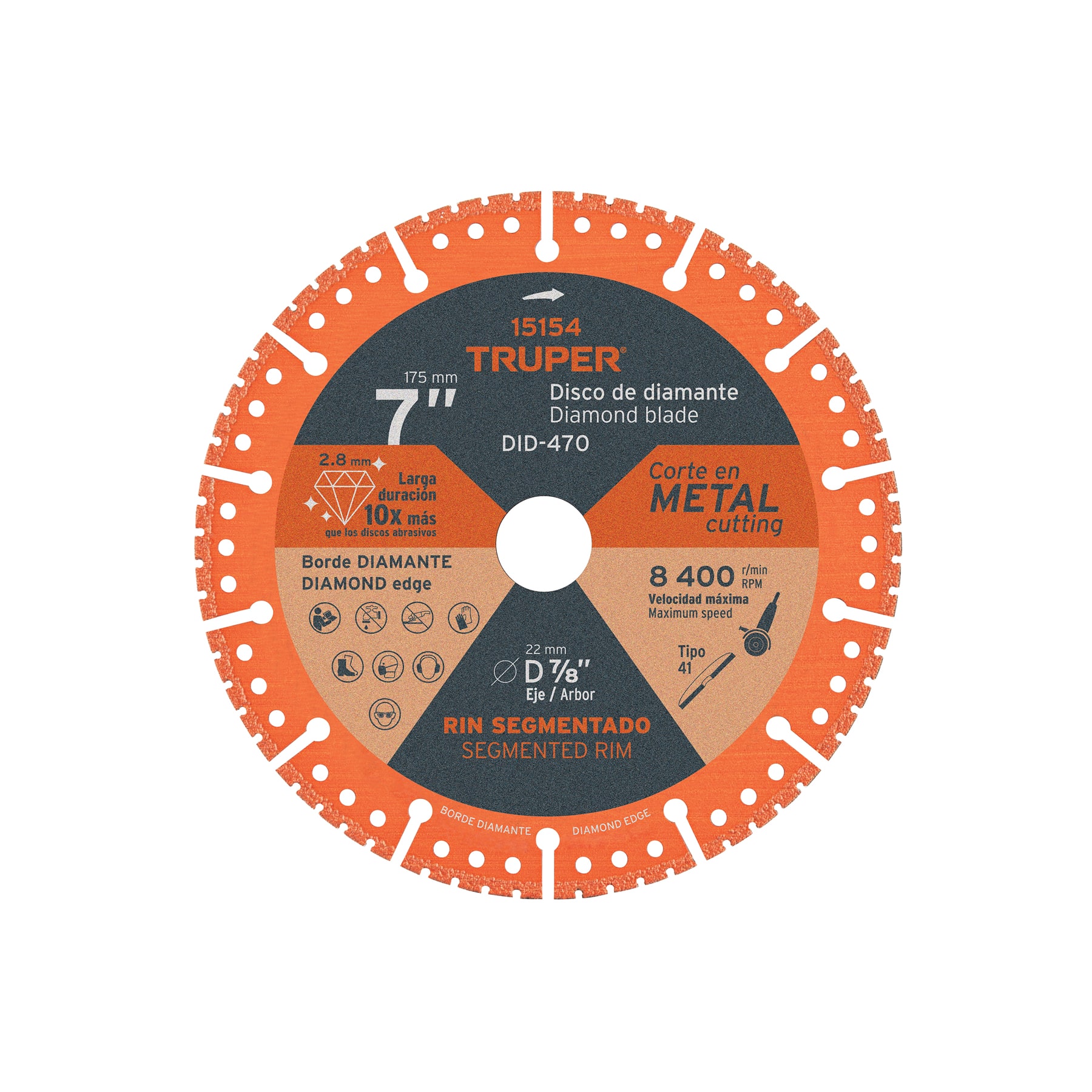 DISCO DE DIAMANTE DE 7' X 1.6 MM PARA CORTE METAL, TRUPER | HPC en línea