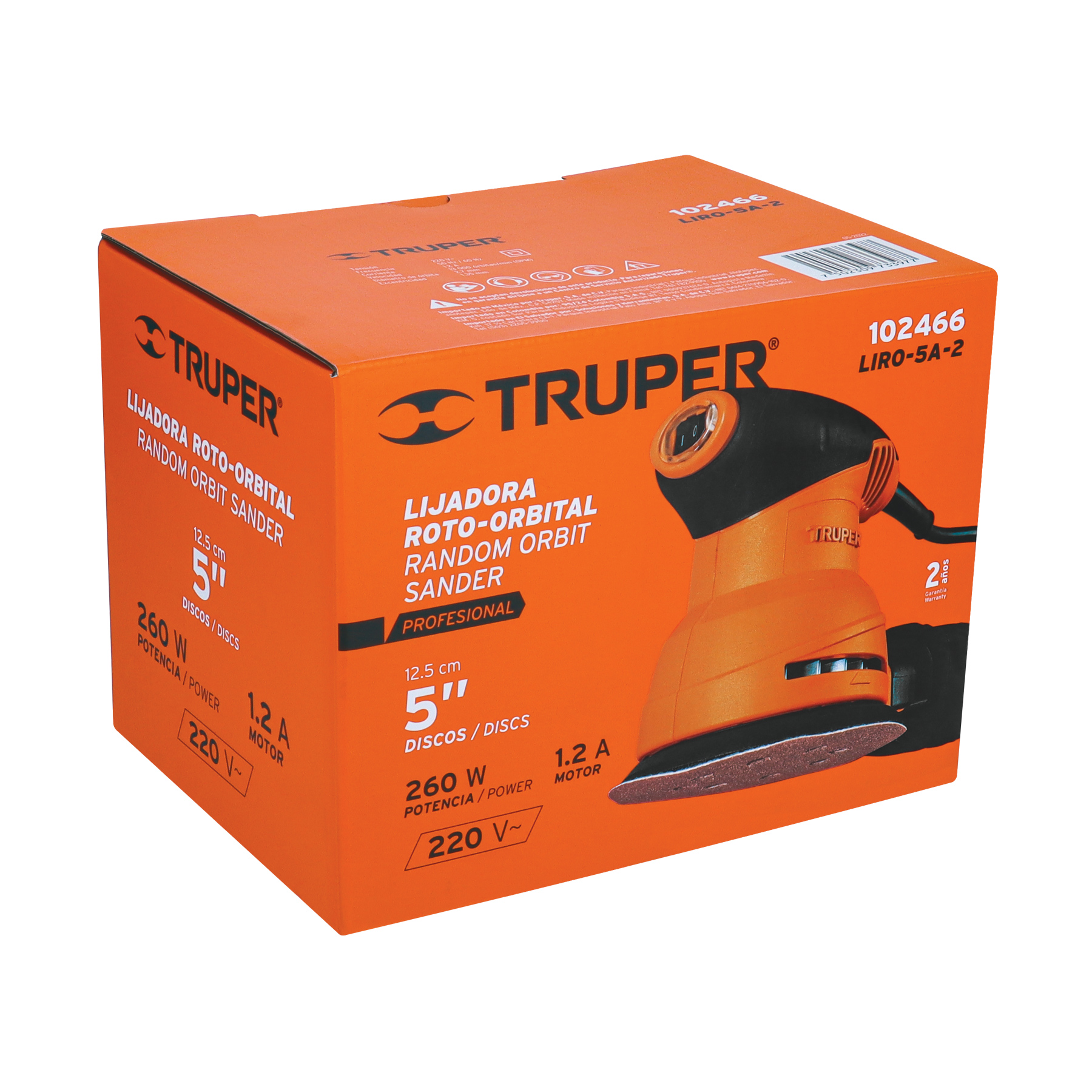 Ficha Tecnica Lijadora roto orbital profesional 5",260W, 220V, Truper