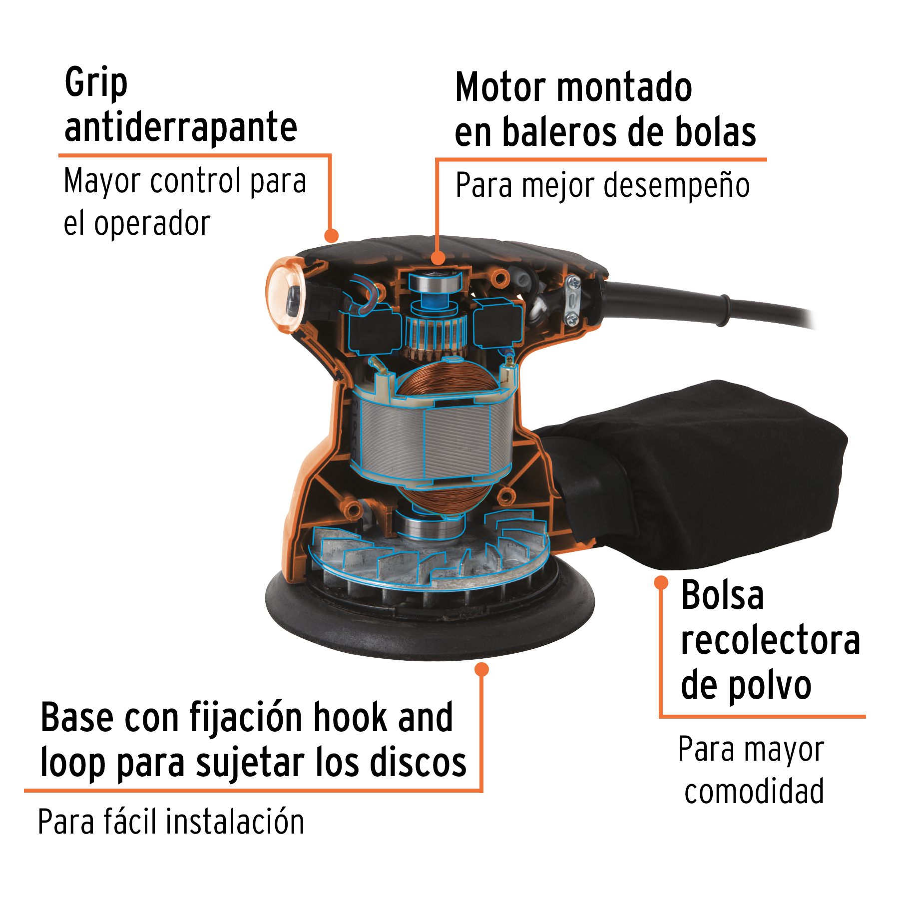 Ficha Tecnica Lijadora roto orbital profesional 5",260W, 220V, Truper