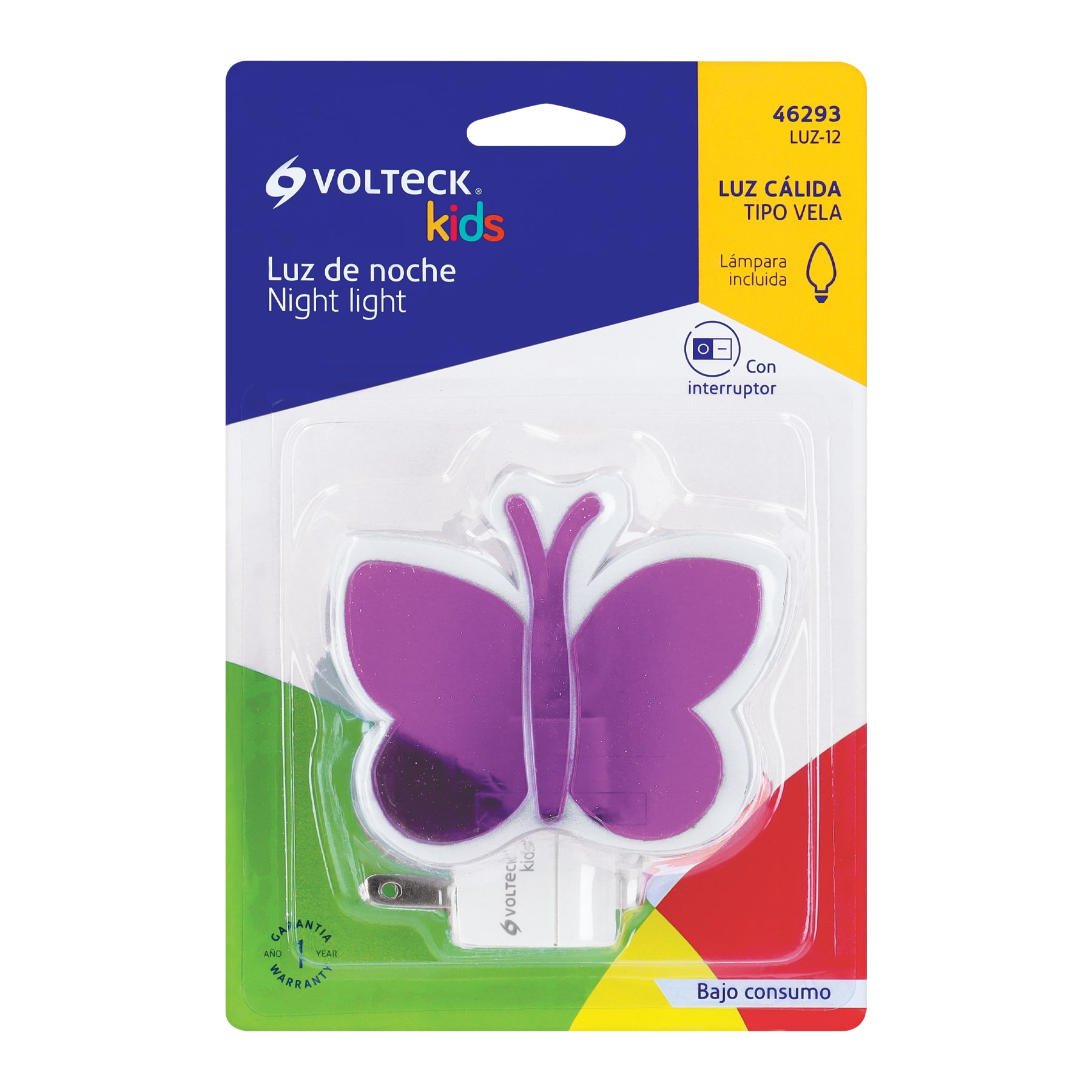 Ficha Tecnica Luz de noche con lámpara E12, mariposa, Volteck