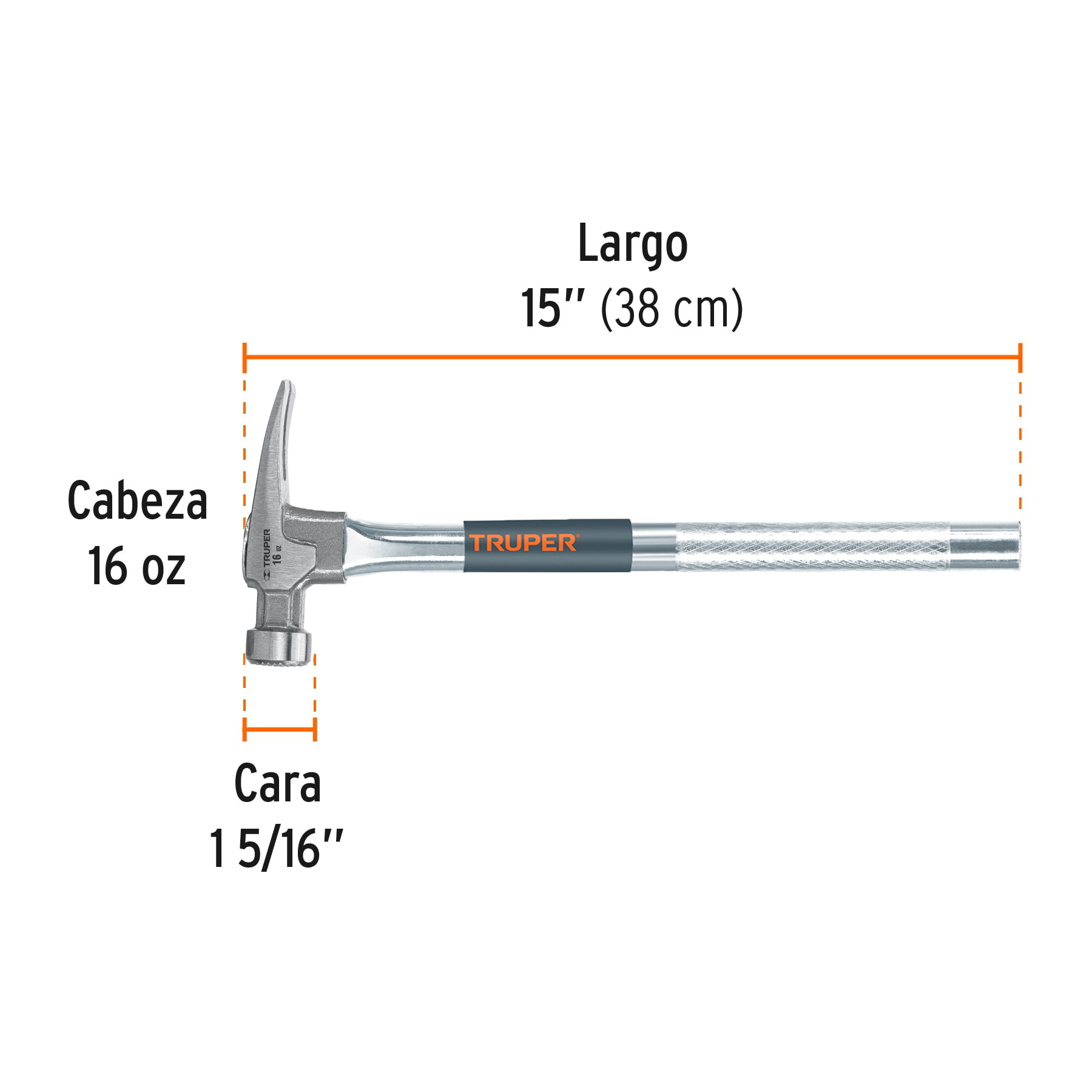 Martillo tubular 16 oz uña California Ripper, cara fresada - Truper ...