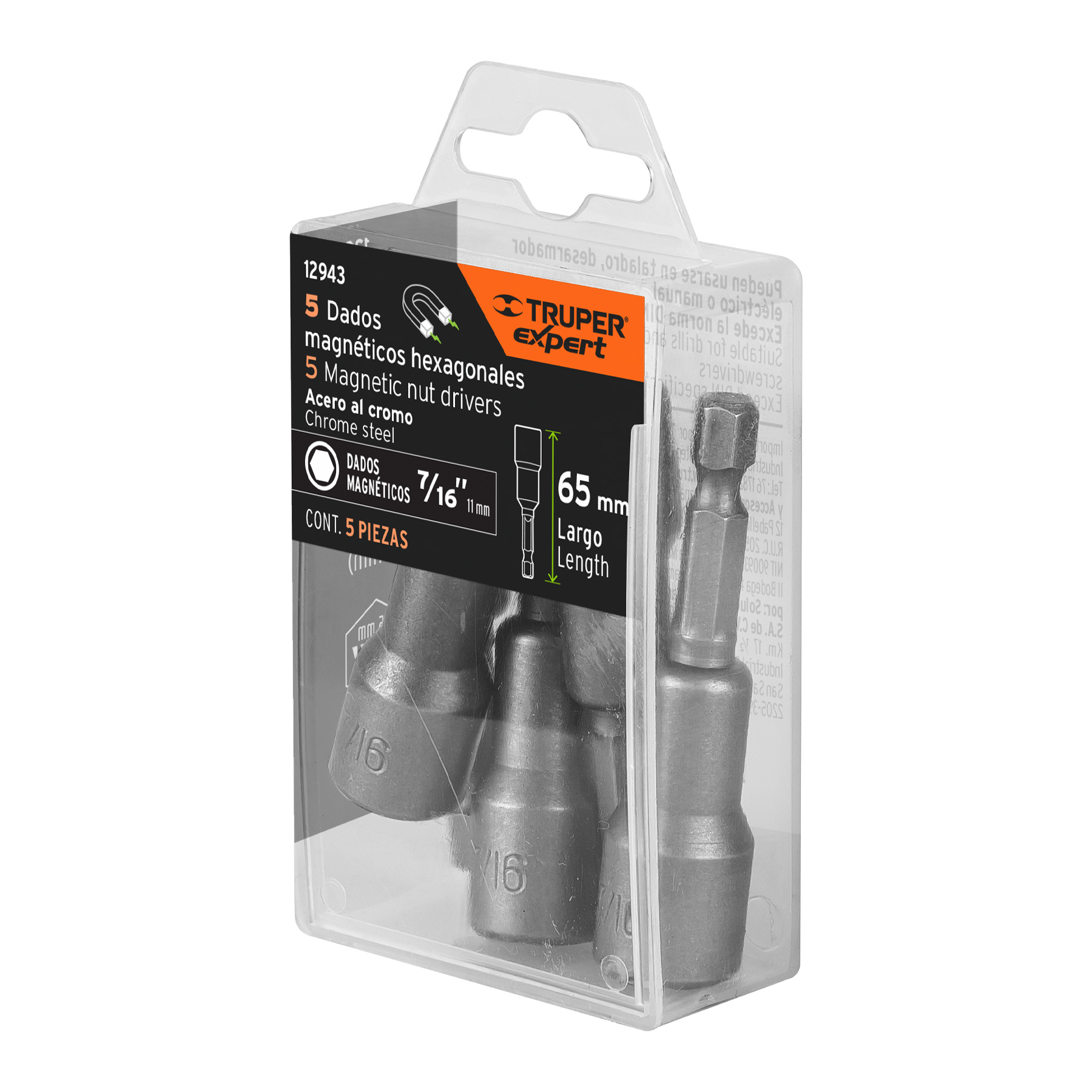 Estuche con 5 dados magnéticos de 7/16 largo 2-1/2, Expert - Truper - Grupo Ferre-Max