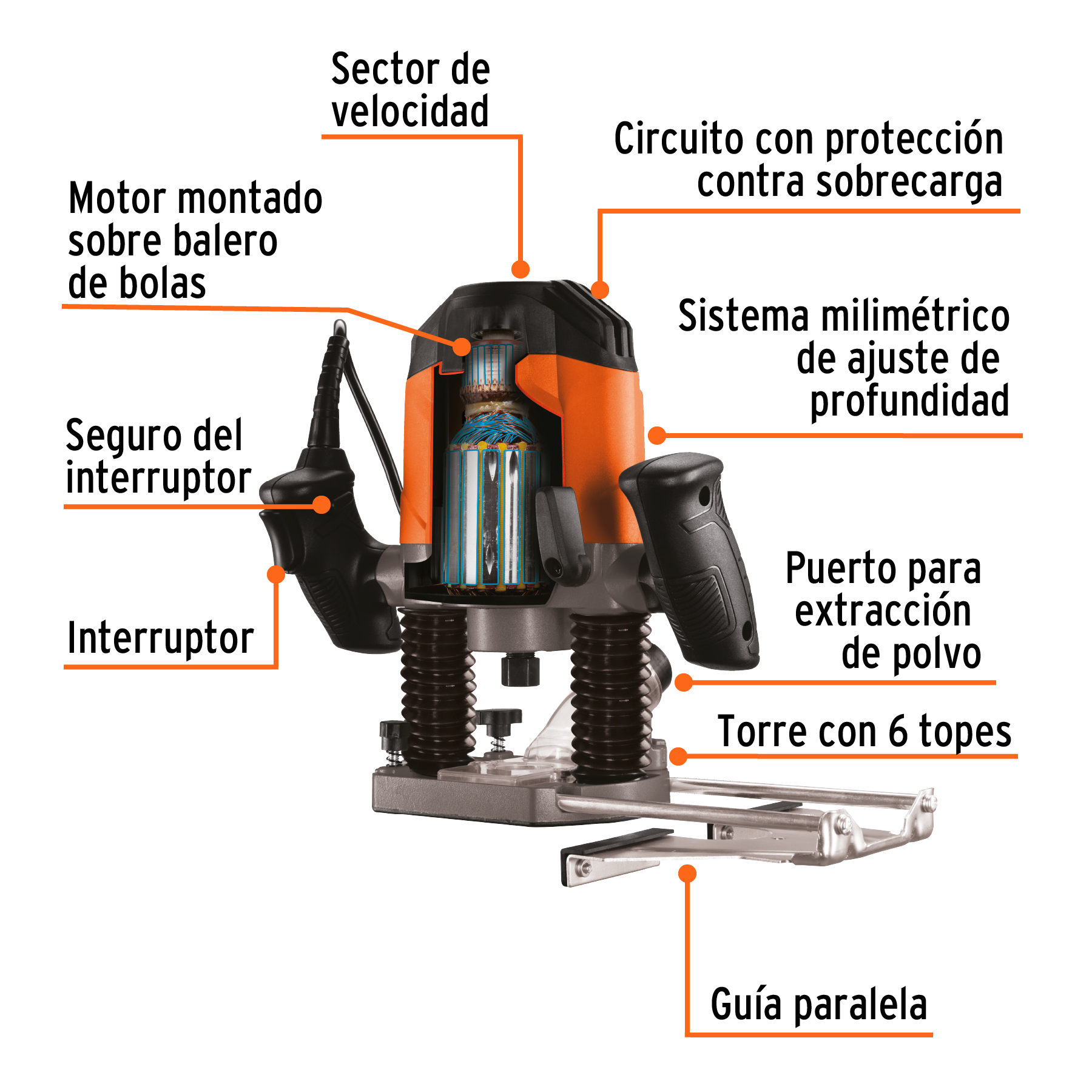 Ficha Tecnica Router profesional 1-3/4 HP, 1200W, 220V, Truper