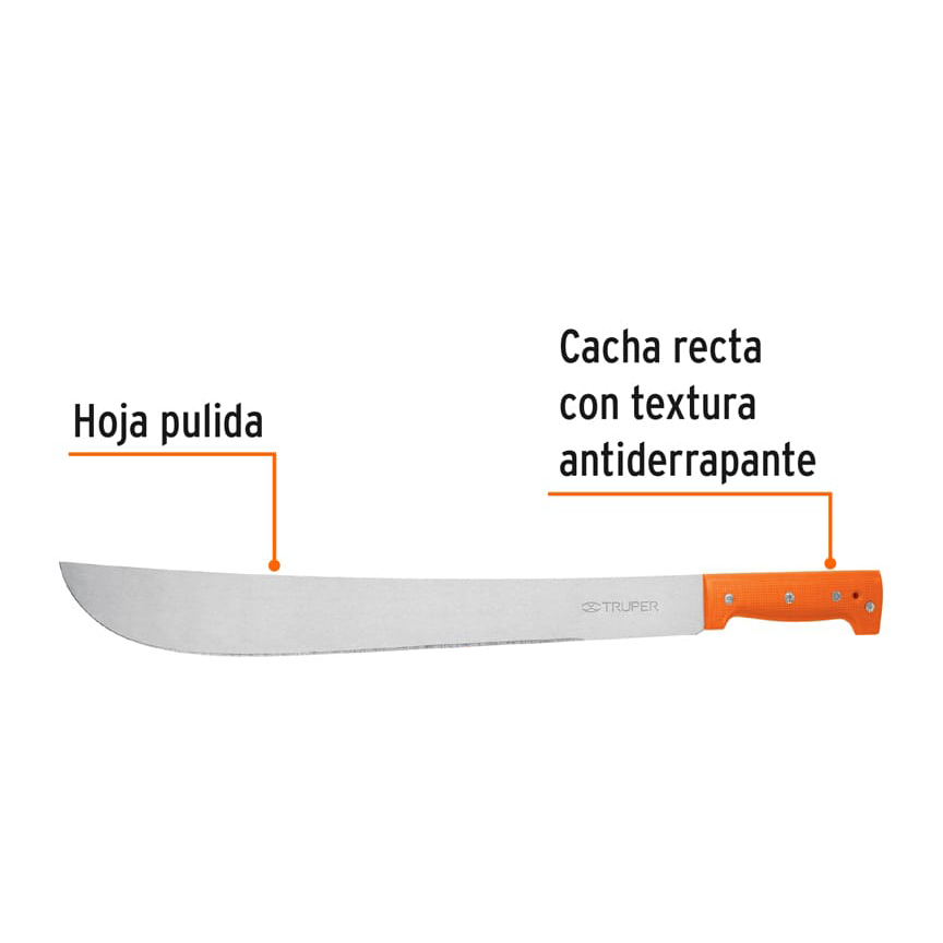 Ficha Tecnica Machete estándar 18" cacha naranja remachada, en bolsa
