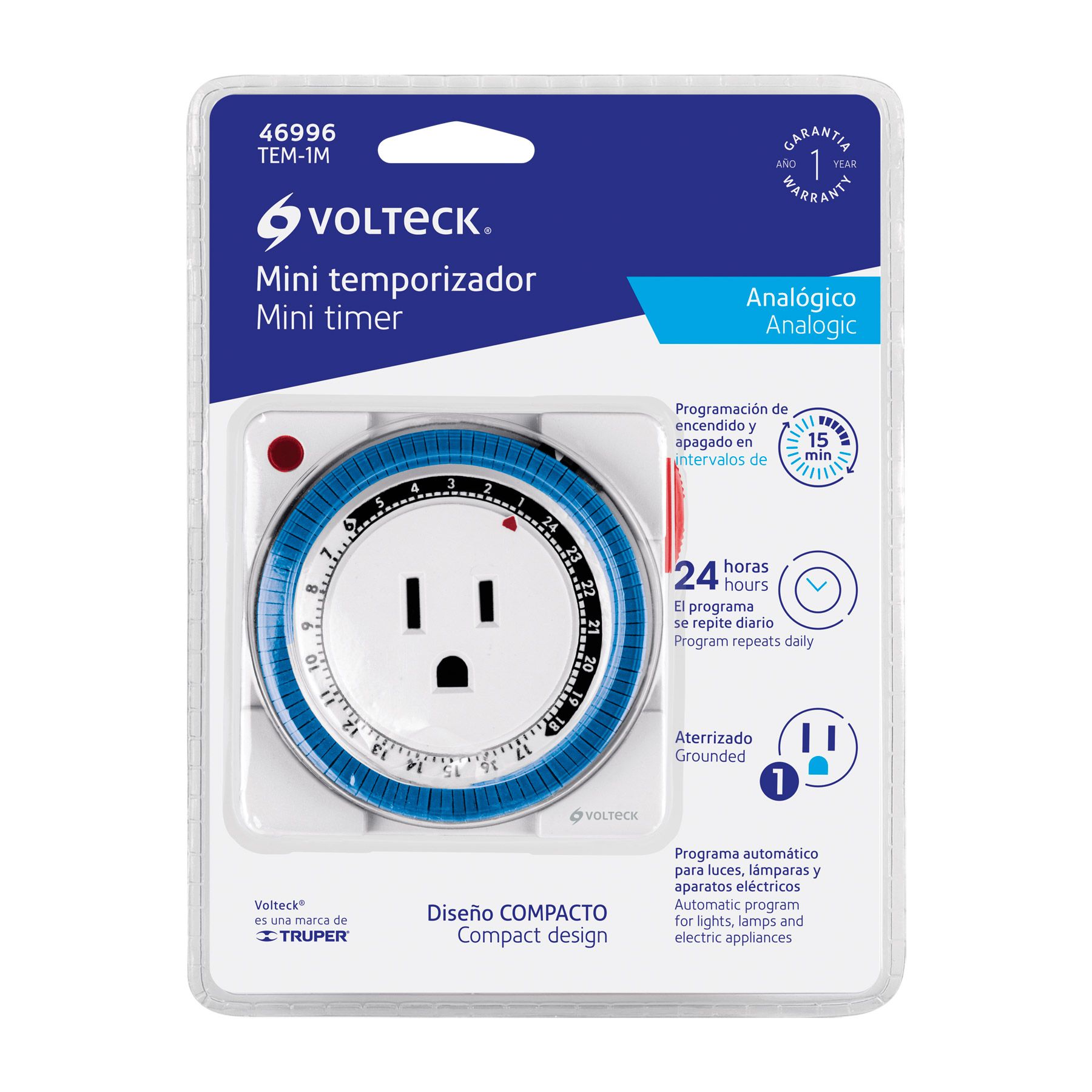 Ficha Tecnica Mini Temporizador analógico 1 evento, intervalos de 15 min.