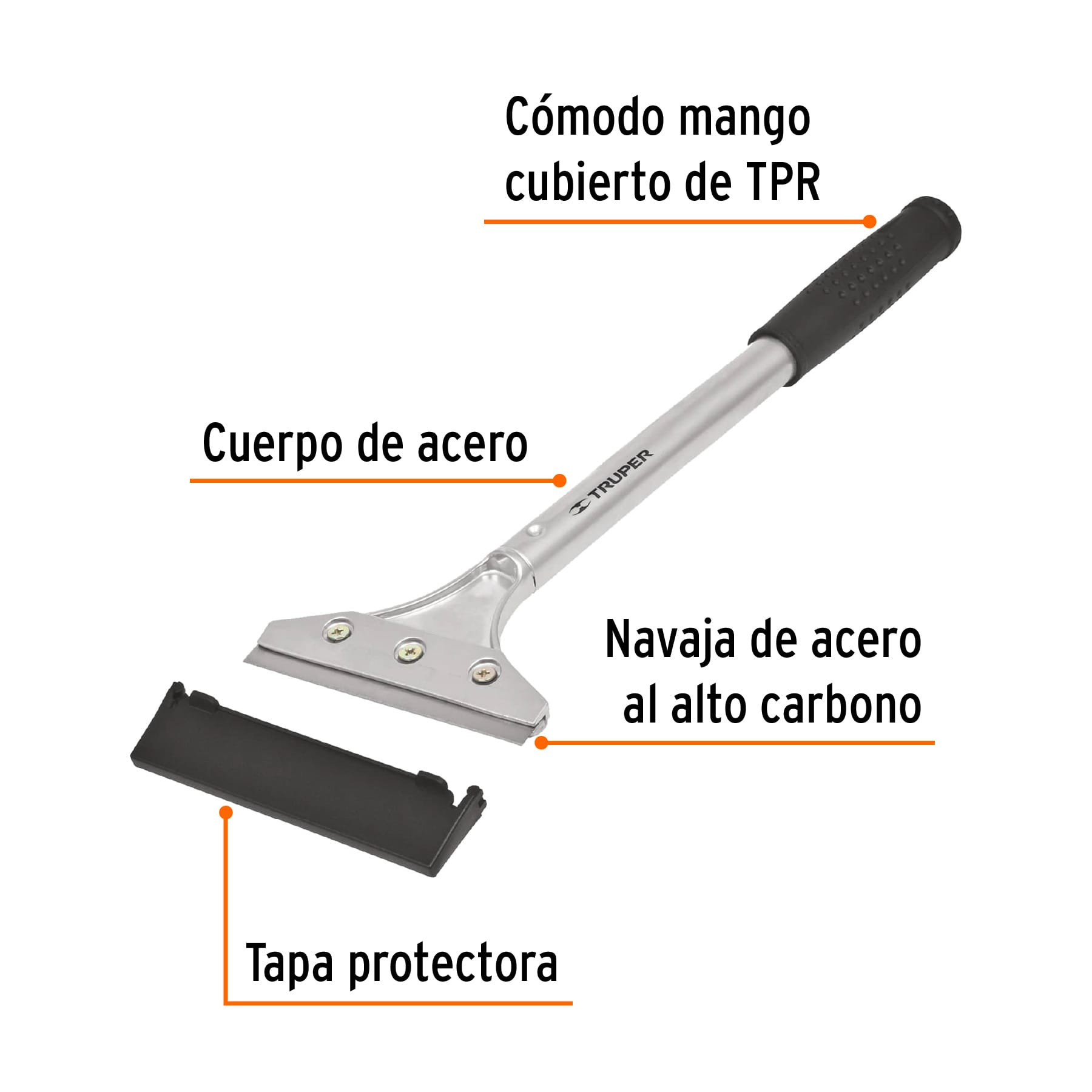 Raspador de acero con mango, navaja de 4 , Truper, Raspadores, 15962