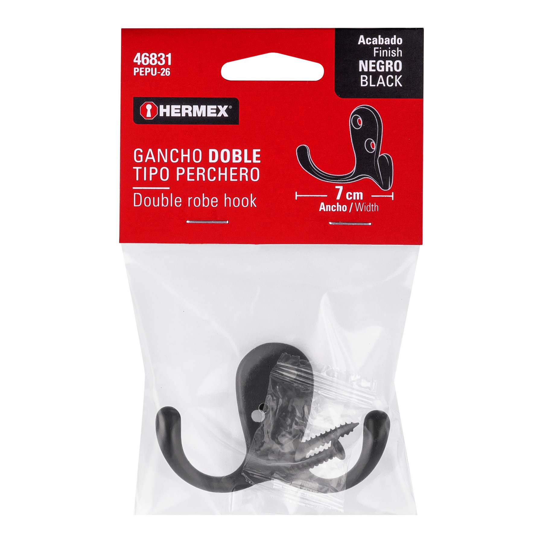 Gancho doble tipo perchero, negro, Hermex, Ganchos Tipo Perchero, 46831