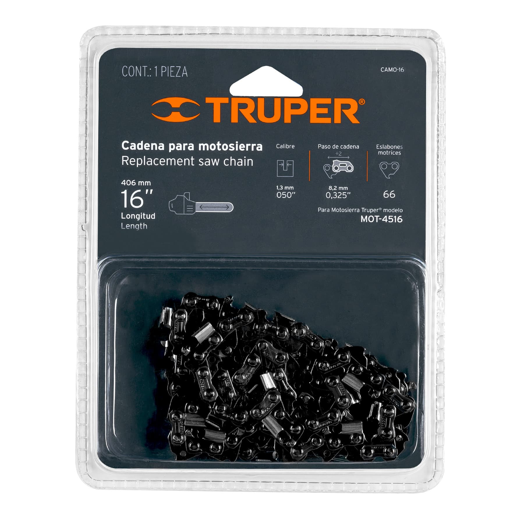 Cadena de repuesto 16 para motosierra a gasolina, Truper, Barras y ...