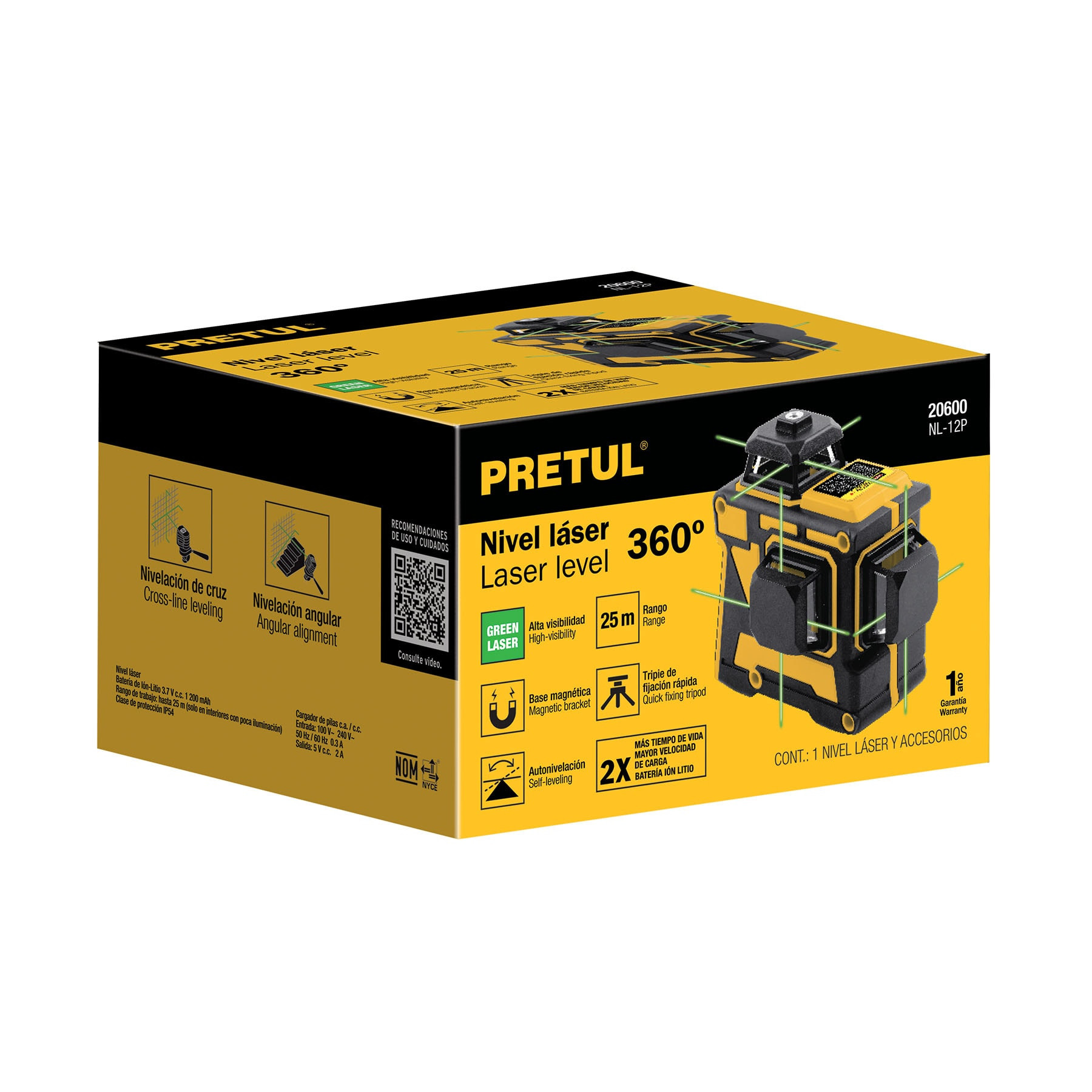 Nivel láser verde recargable 12 líneas, Pretul, Niveles Láser, 29005