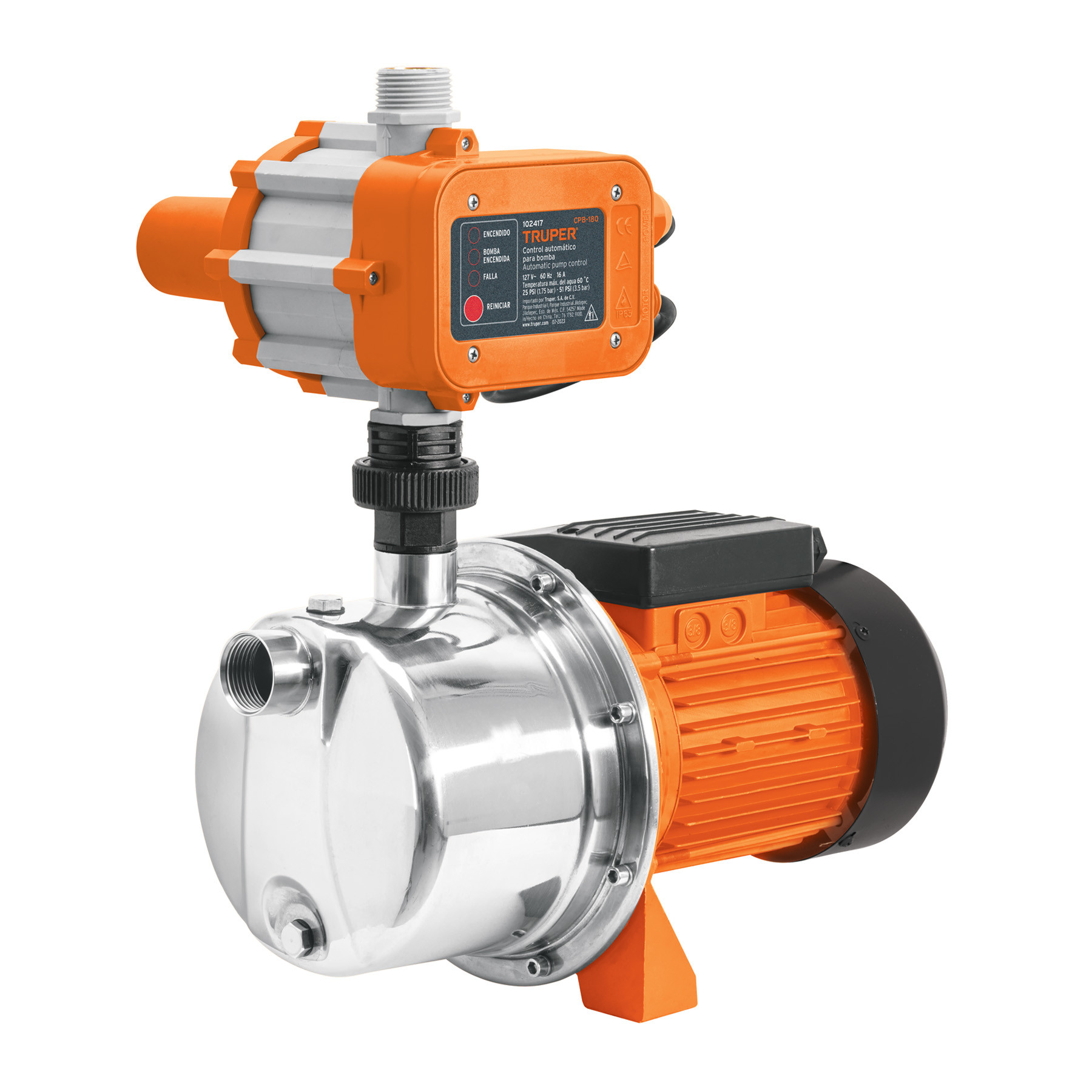 Bomba presurizadora jet acero 1 HP con control, Truper, Equipos y Tanques Hidroneumáticos, 102857